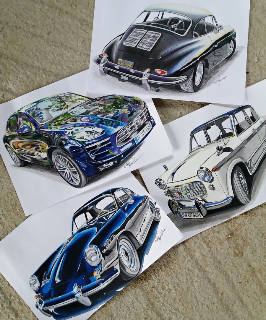 Grafiki, rysunki, obrazy. Stare auta.